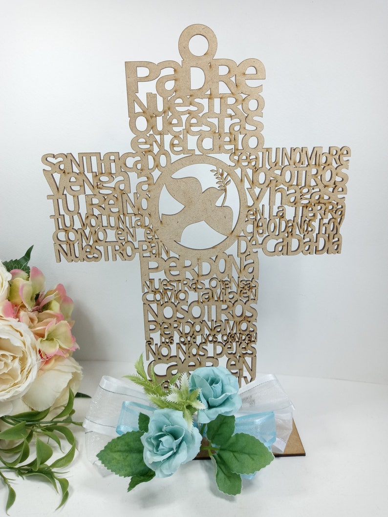 Wooden Cross Our Lord's Prayer First Communion Centerpiece, Holy Spirit ...