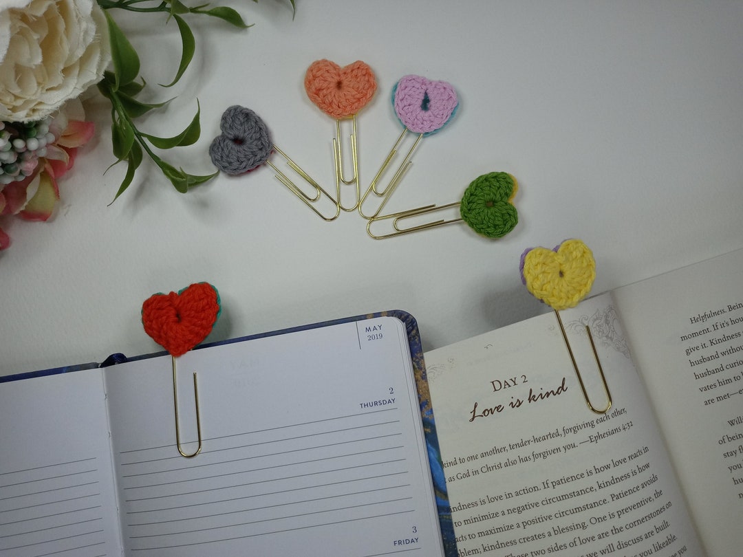 Crochet Heart Paper Clips. Paper Clip Bookmarks. Kawaii - Etsy