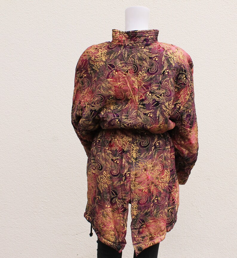 Vintage Coat Pink Purple Rose Batik With Floral Print in Gold / Vintage ...