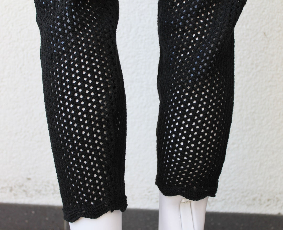 Vintage Black Open-worked Tights / 1990s Thick Openwork Tights ...