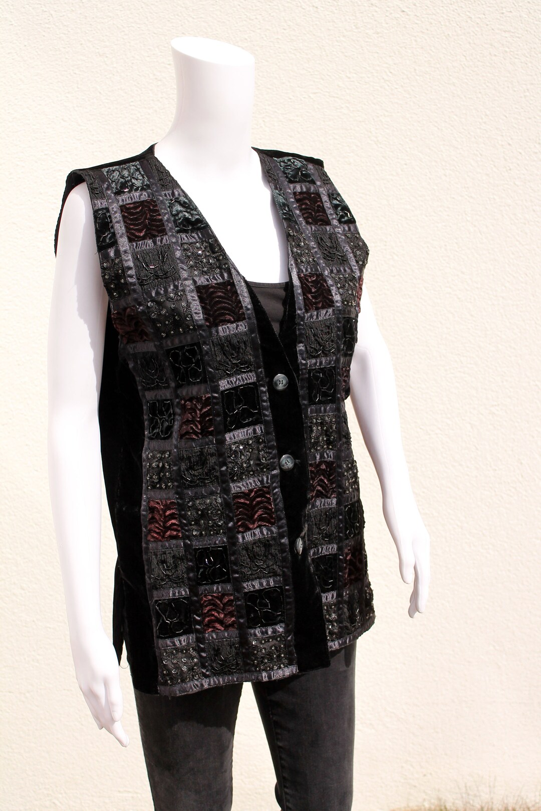 Vintage Vest With Amazing Embroidery / Eighties Black Long Vest With ...