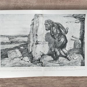 Original Antique Neanderthal Caveman Book Picture Print Lithograph ...