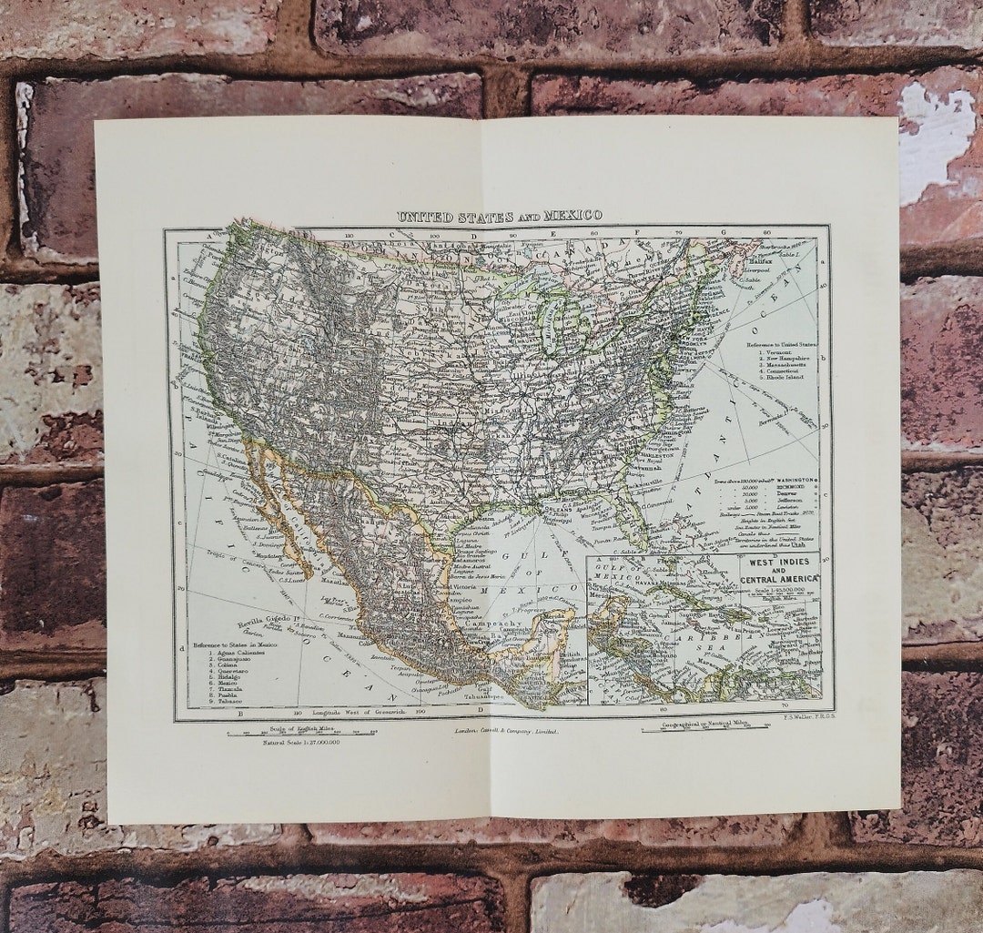 Antique 1890 Map of the United States and Mexico Book Print - Etsy