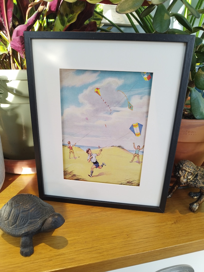 Genuine Vintage 1950s Boys Flying Kites Book Page Illustration Print ...