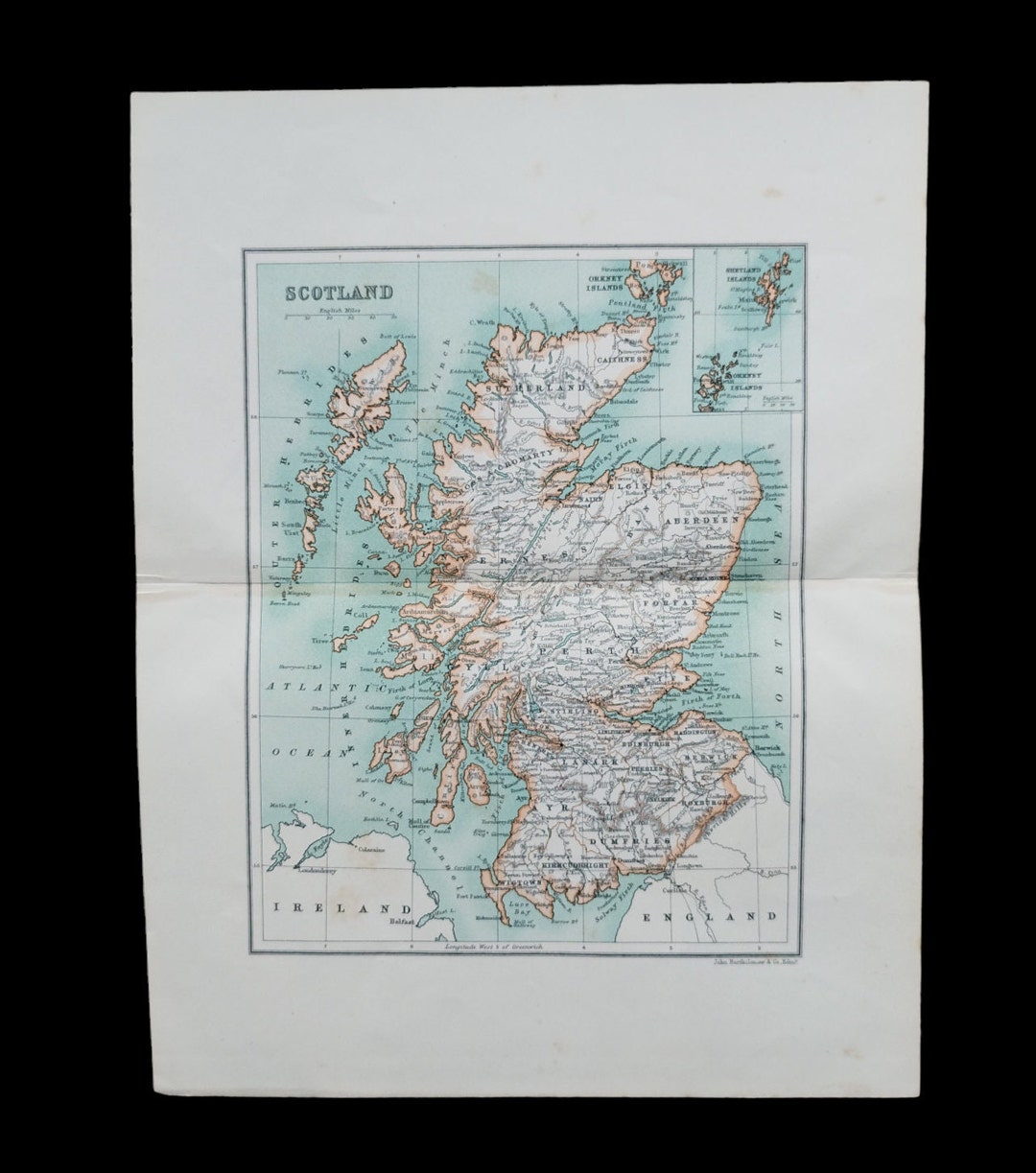 Antique 1906 Map of Scotland Book Print Lithograph , Scottish Maps Wall ...