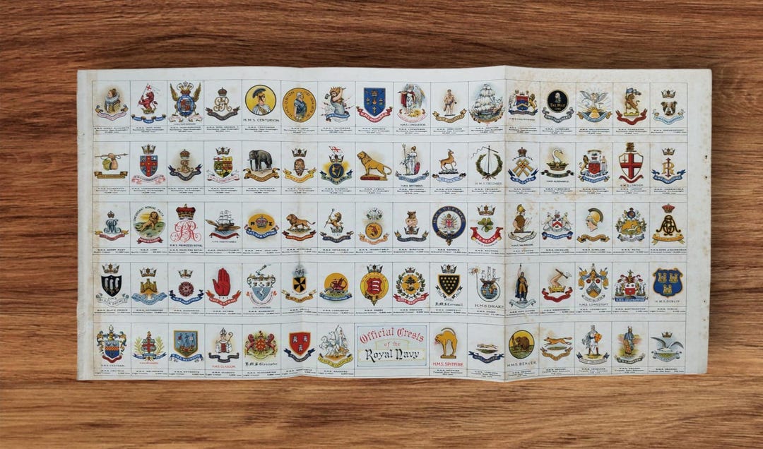 Antique 1917 British Royal Navy H.M.S Official Crests Book Print ...