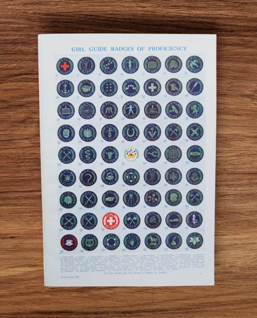 Original 1940s Vintage Girl Guides Badge Book Print Illustration ...