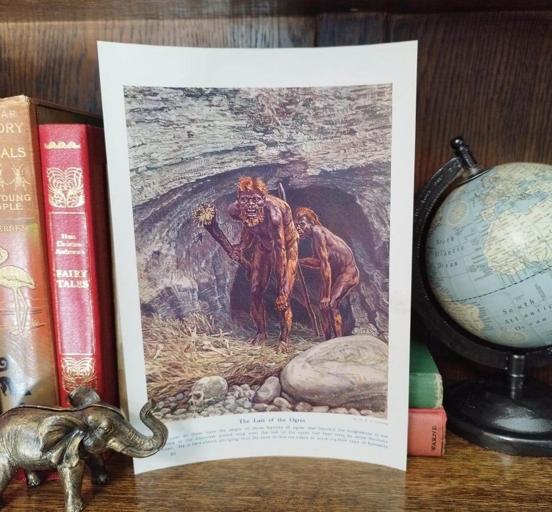 Antique 1915 Neanderthal Man Book Art Print Picture Lithograph , the ...