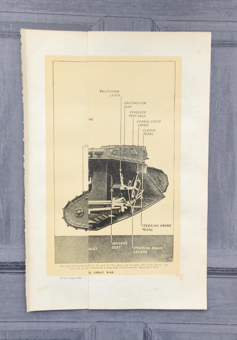 Antique 1920s British Tank Diagram Book Print Lithograph , the Great ...