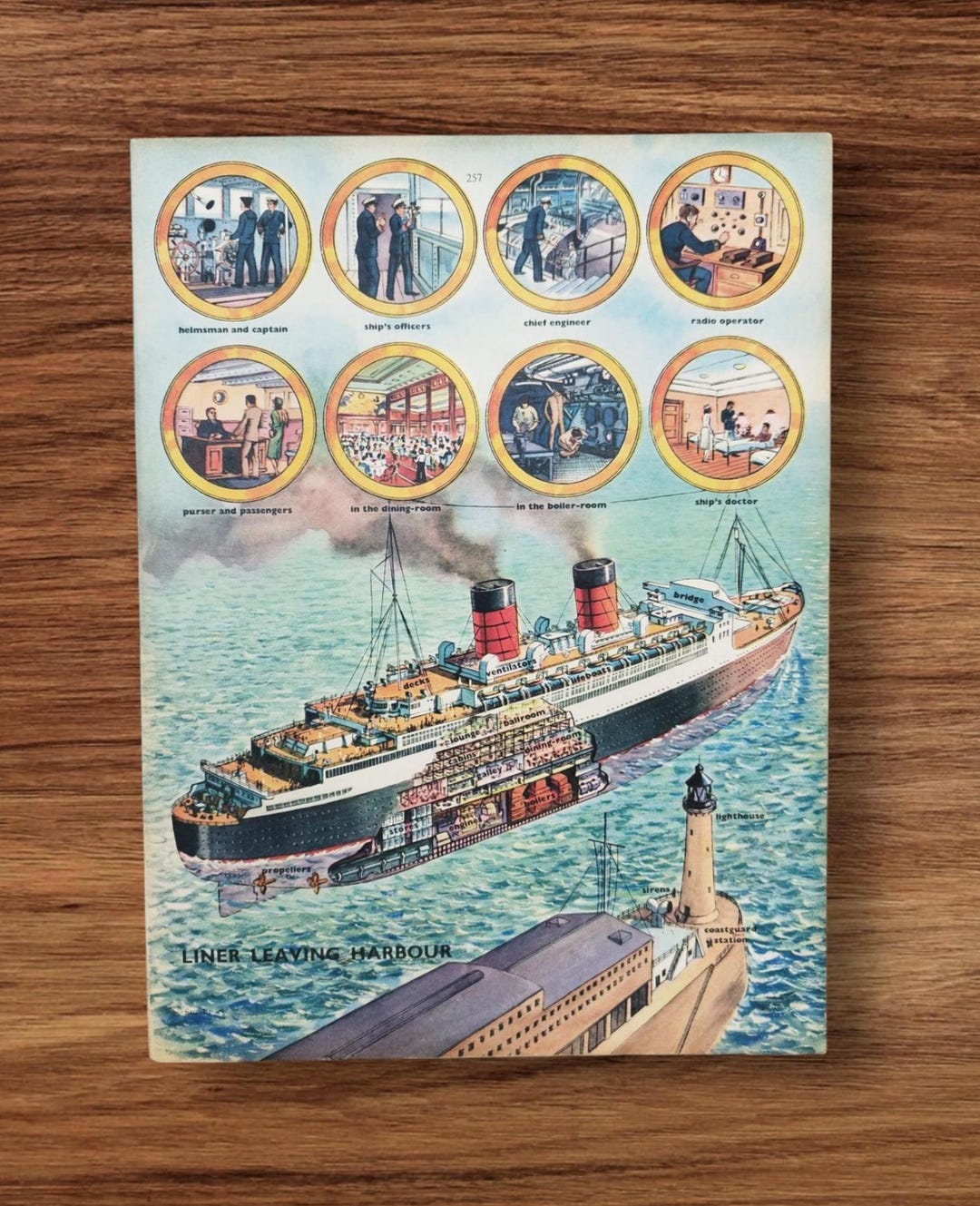 Vintage 1950s A Cruise Liner Leaving the Harbour Book Print Picture ...