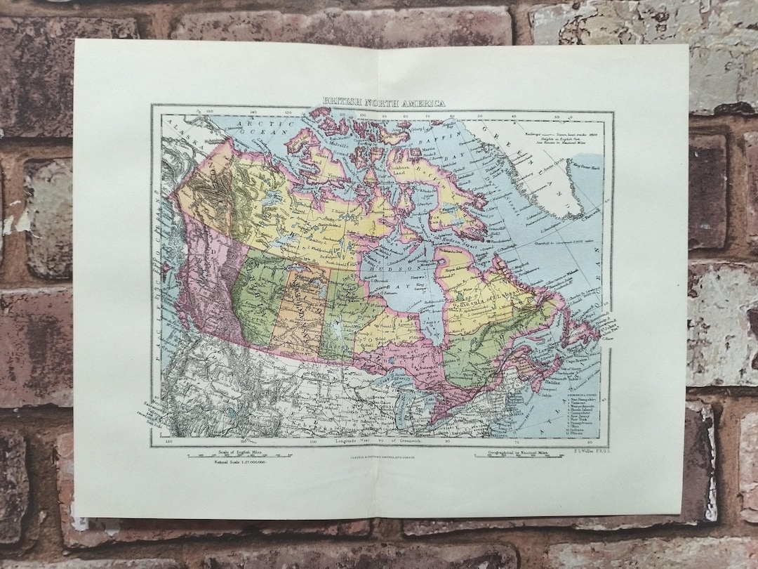 Antique 1870 Map of British North America Book Print Lithograph ...