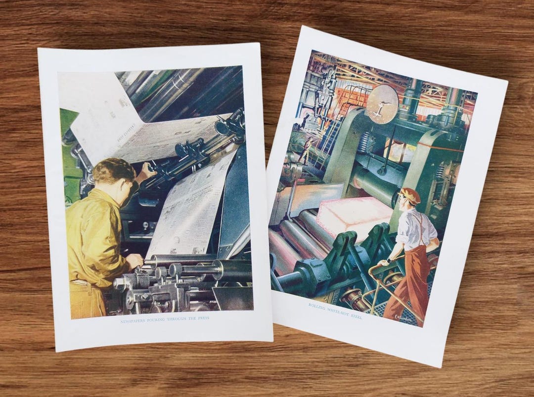 Pair of Genuine Vintage 1950s the Steel Industry and Newspaper Printing ...