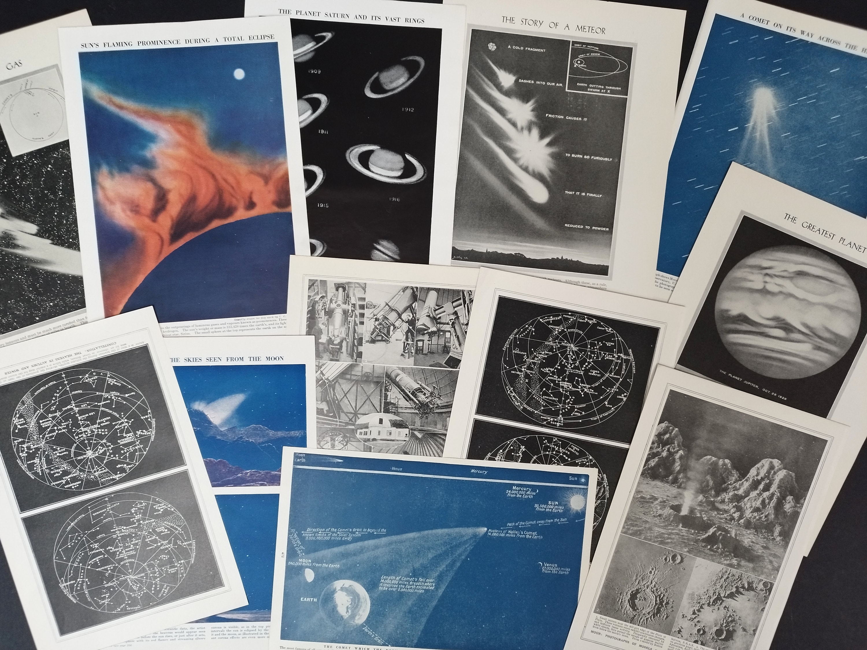 12 X Vintage Space Exploration Book Paper Page Prints , 1950s Solar ...