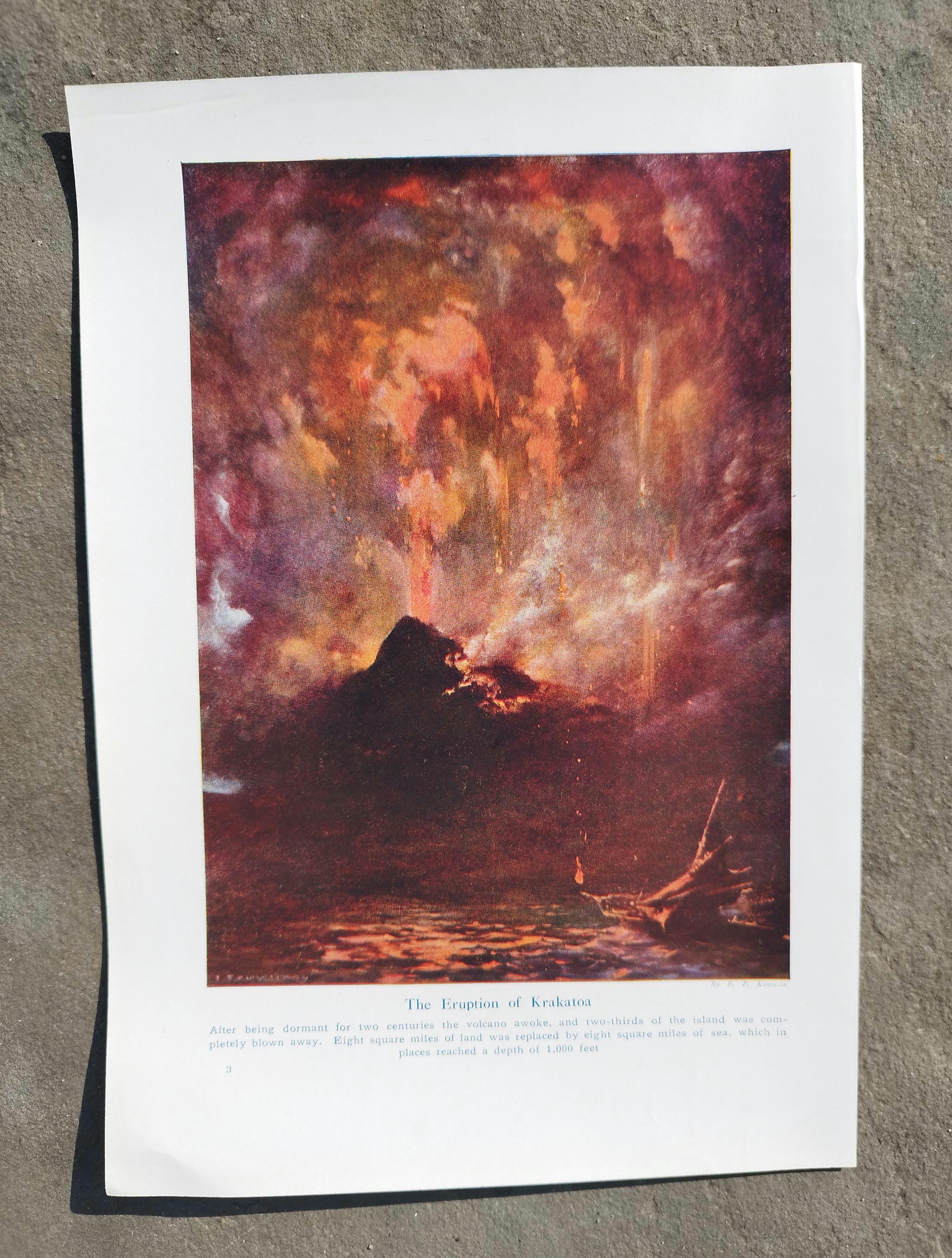 Original Antique 1915 the Eruption of Krakatoa Volcano Volcanic Cone ...