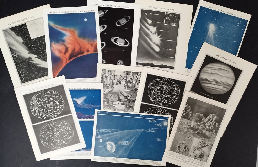 12 X Vintage Space Exploration Book Paper Page Prints , 1950s Solar ...