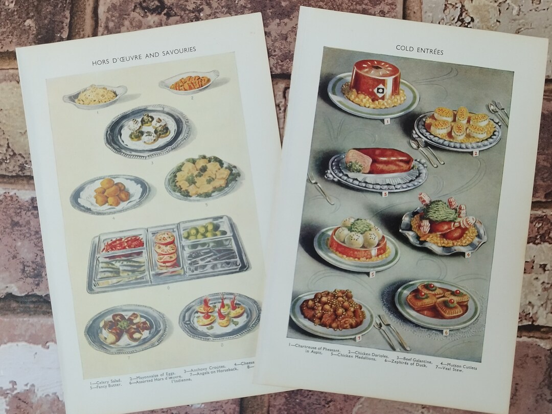 Vintage 1950s Cooking Book Lithograph Prints , French Cuisine Kitsch ...