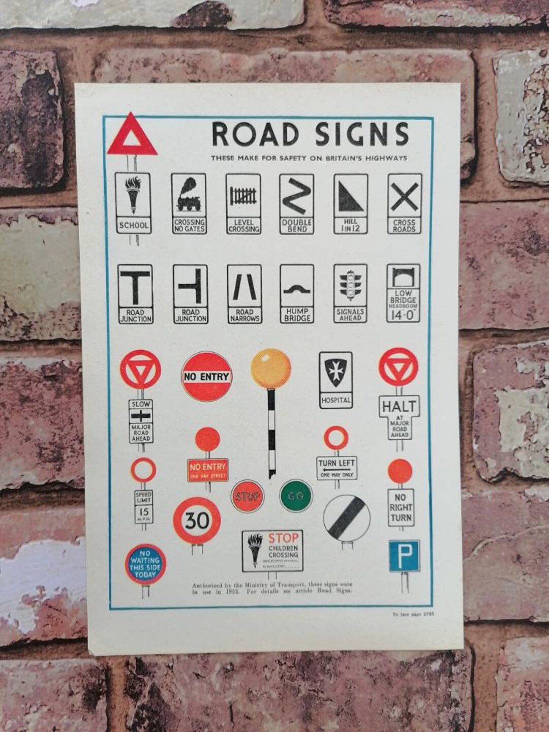 Vintage 1950s Road Signs Book Lithograph Print , Ministry of Transport ...