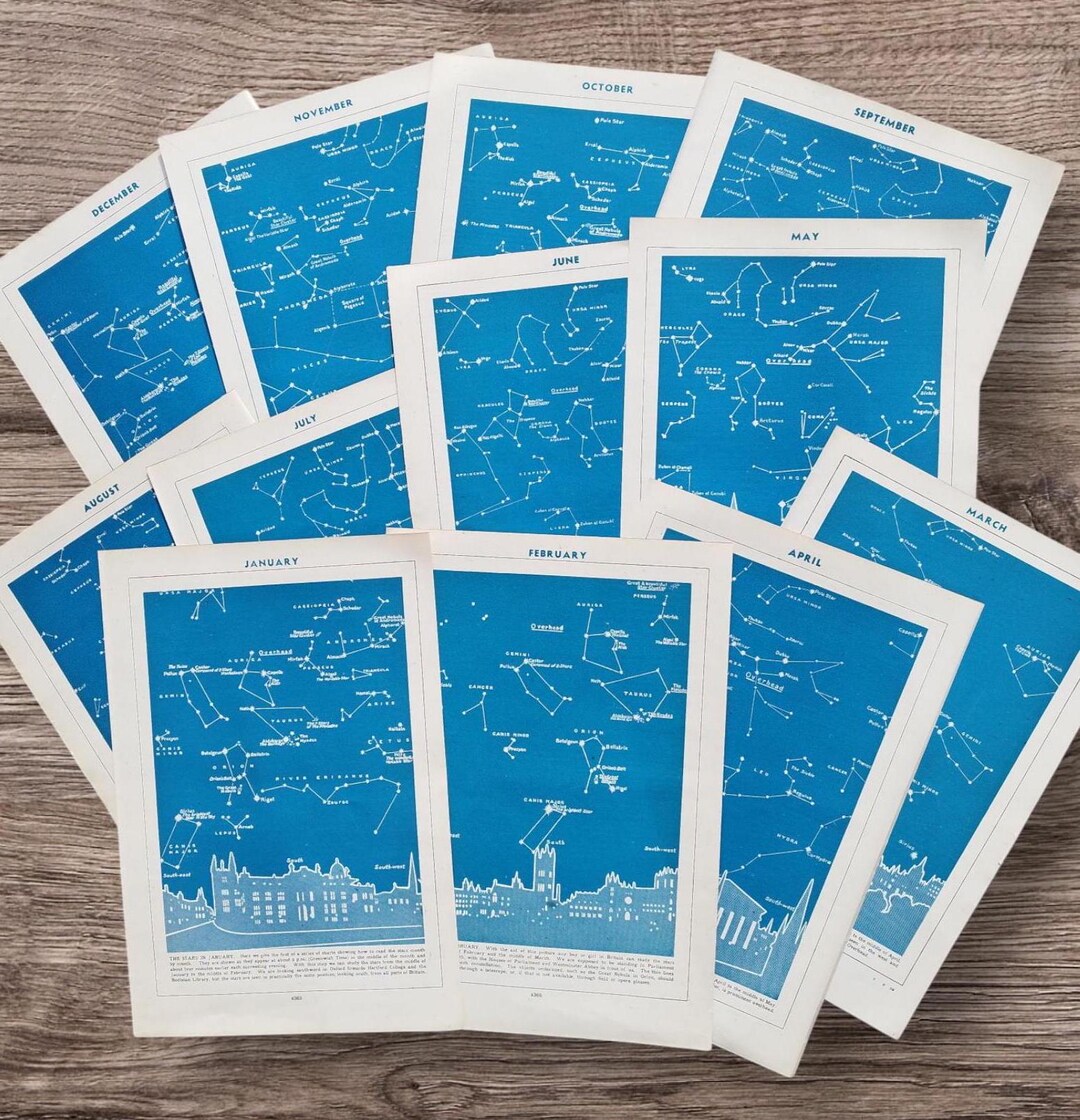 Set of 12 Original Vintage 1950s the Stars of the Months in the Sky ...