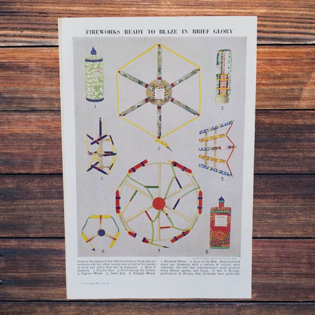 Genuine Vintage 1950s Types of Fireworks History Book Print Picture ...
