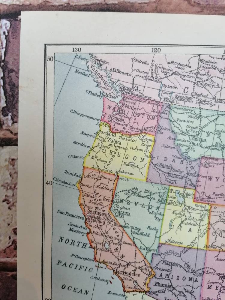 Antique 1910 Map of the United States of America Book Print Picture ...