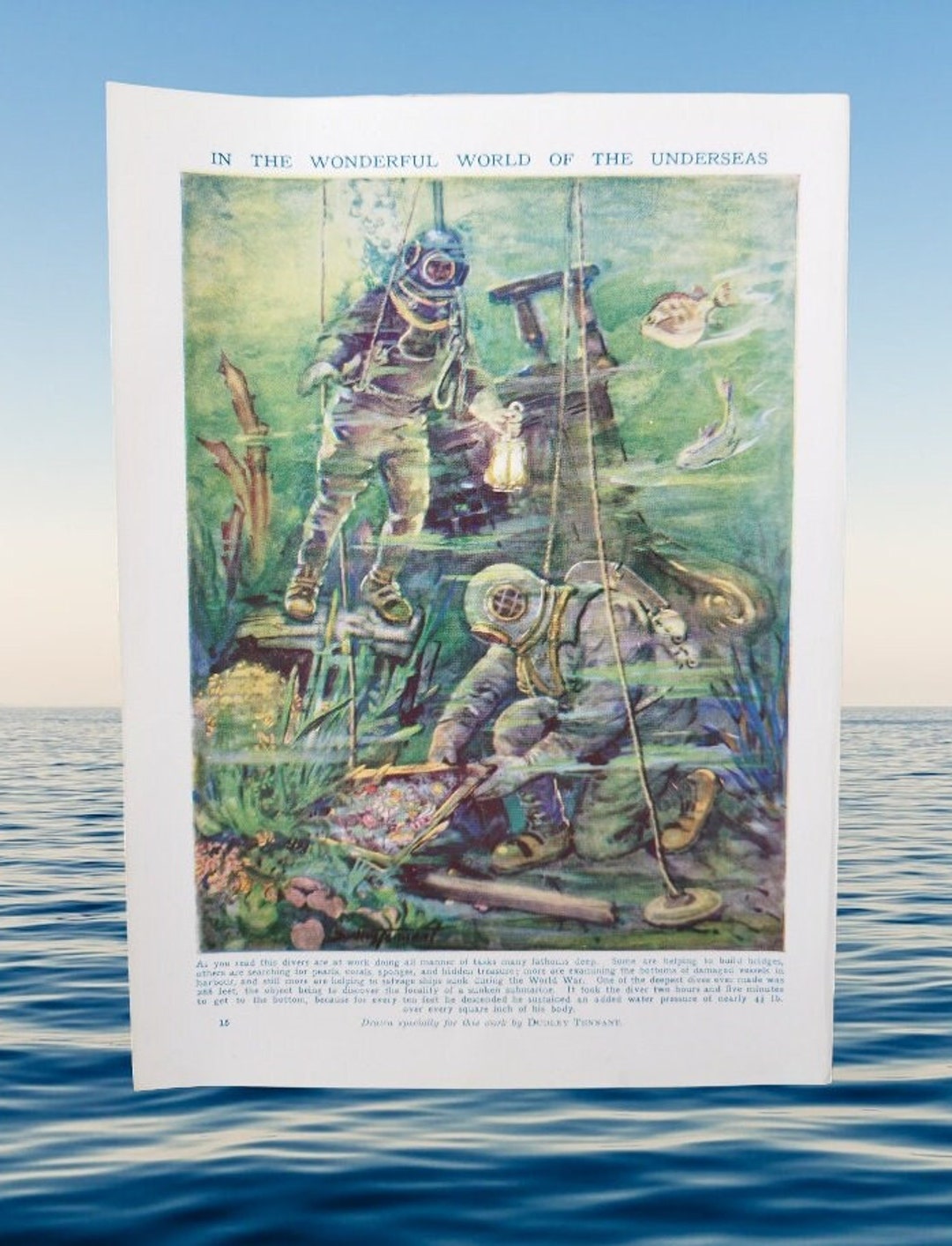 Original Vintage 1940s Deep Sea Divers Book Print Picture , Sunken ...