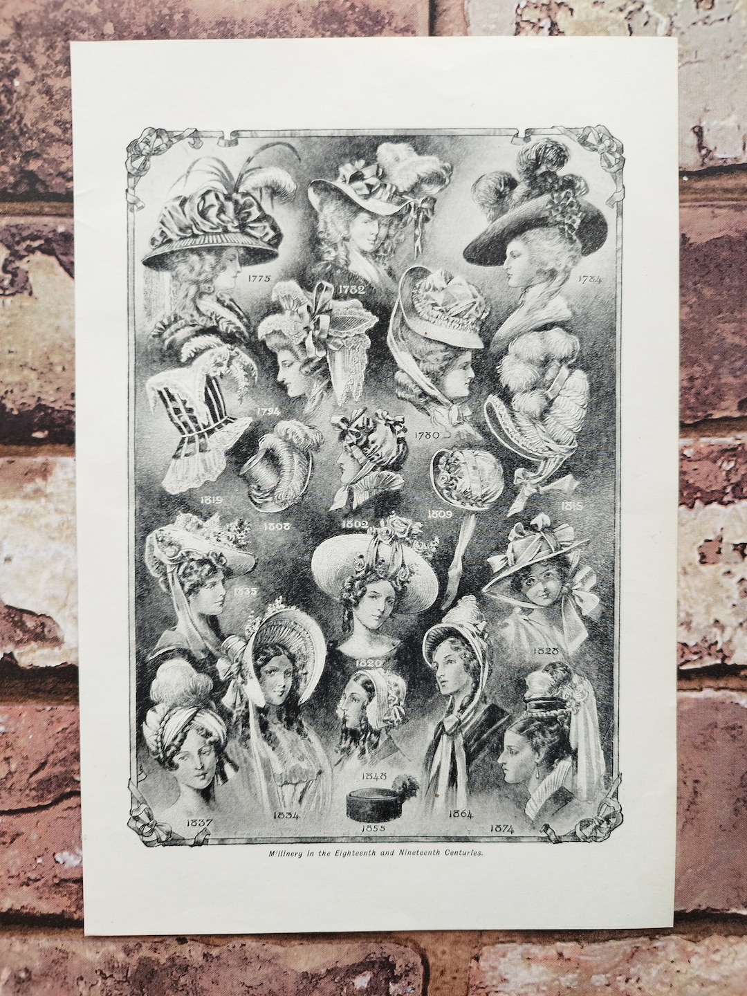 Antique 1906 Beautiful Ladies History of Hats Book Print Lithograph ...