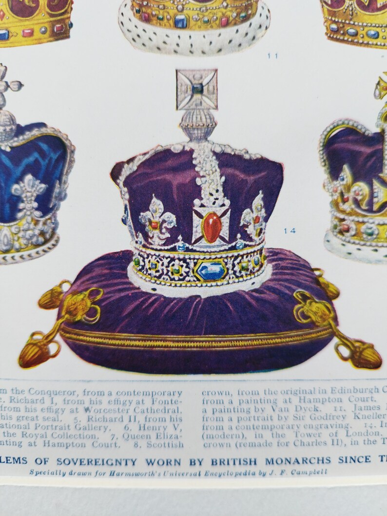 Vintage 1940s Crowns Emblems of Sovereignty Worn by British Monarchs ...