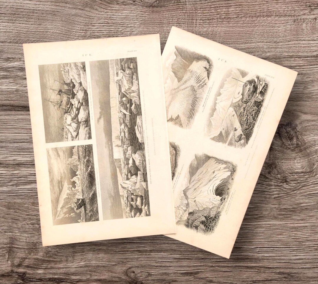 Genuine Antique 1876 Pair of Polar and Glacier Ice Book Print Picture ...