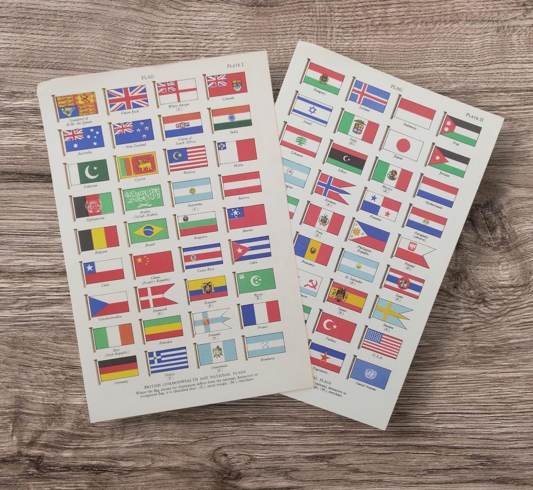 Original Vintage 1950s Flags of 72 Nations Book Page Prints , Old Flag ...