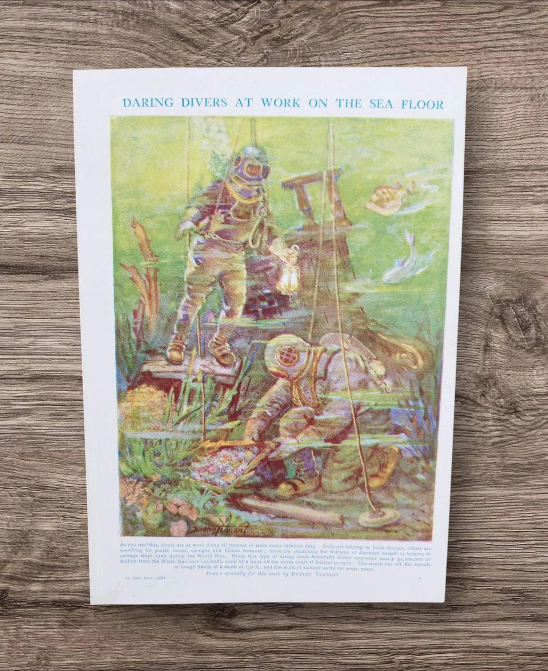 Original Vintage 1950s Deep Sea Divers Book Print Picture , Sunken ...