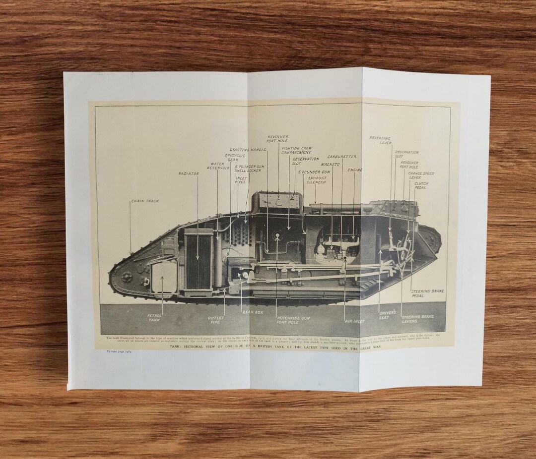 Antique 1920s British Tank Diagram Book Print Lithograph , the Great ...