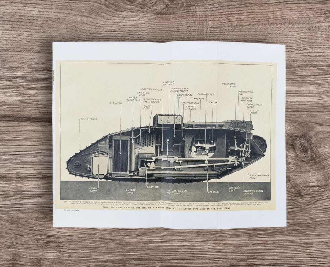 Antique 1920s British Tank Diagram Book Print Lithograph , the Great ...