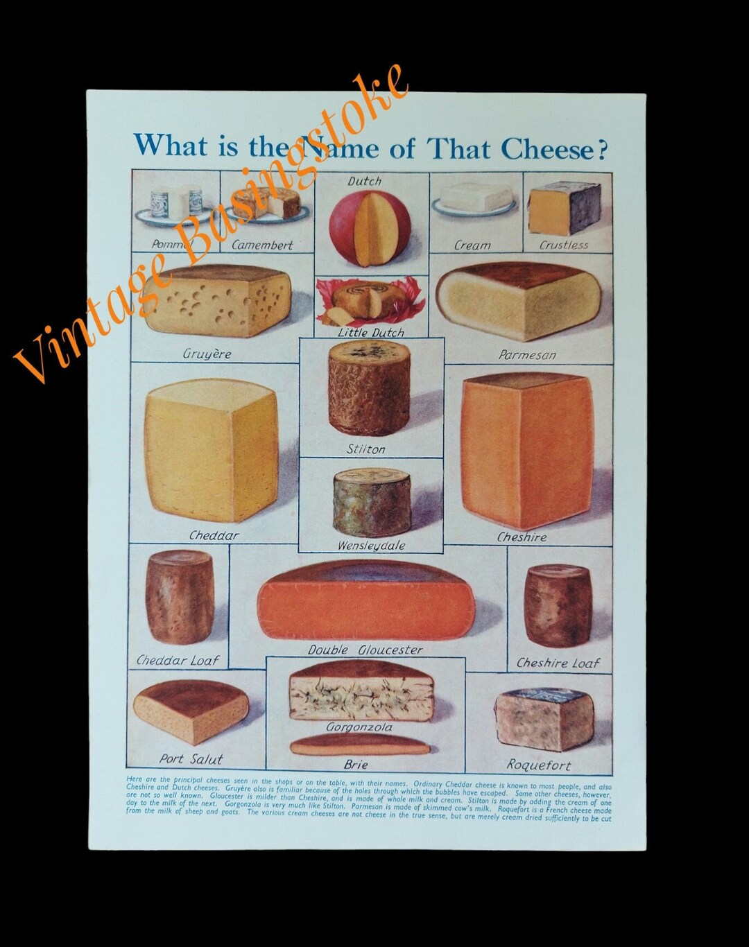 Original 1930s Britain's Favourite Cheeses Eaten and Sold Book Print ...