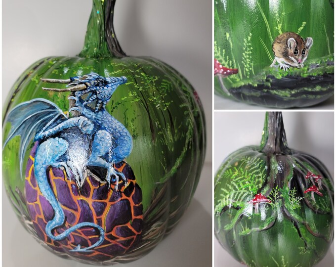 Hand Painted Pumpkin Baby Dragon in Enchanted Forrest Unique - Etsy
