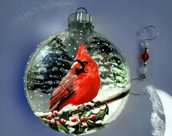Hand Painted Christmas Ornament/red Cardinal Pair on Holly Branch/3d ...