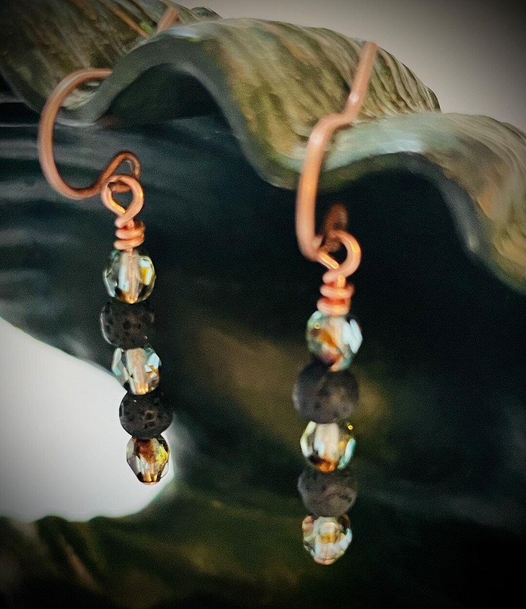 Tortoise Shell Crystal Lava Stone Earrings - Etsy