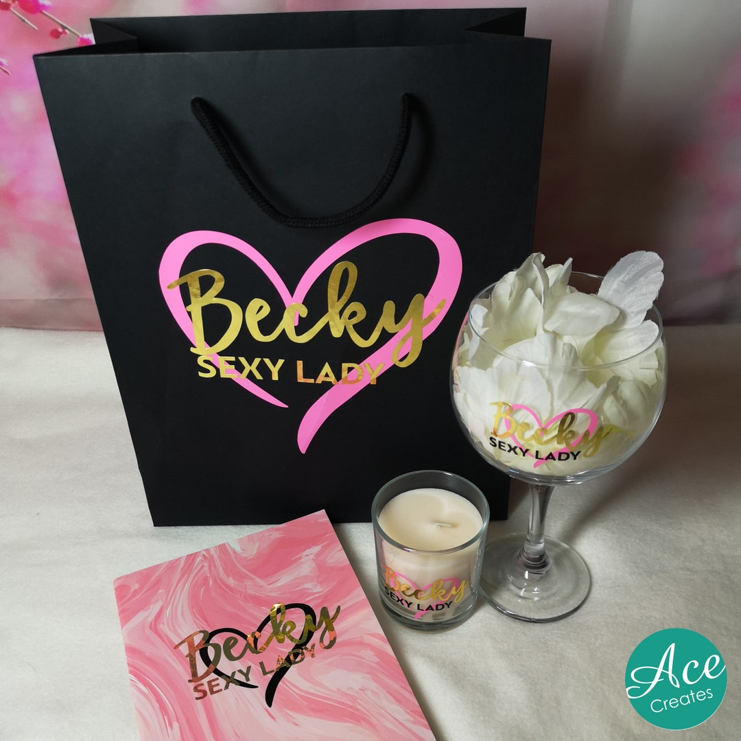 SEXY LADY Birthday Gift Set With Personalised Candle, Gin, Wine ...