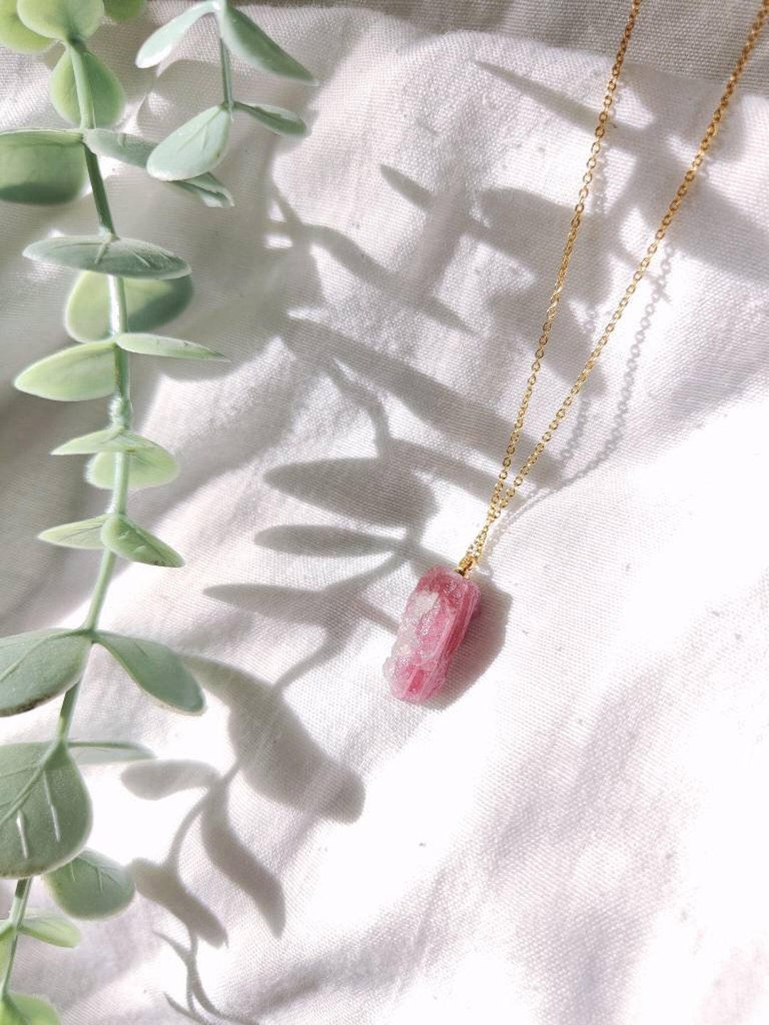 Natural Raw Red Tourmaline 18k Gold Plated Pendant Necklace, Grade AAA ...