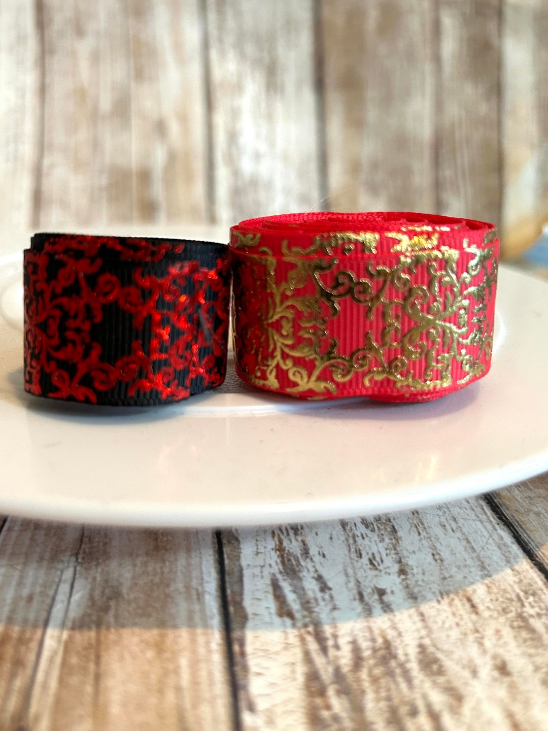 7/8" Foiled Scroll Swirl Grosgrain Ribbon,ribbon,grosgrain Ribbon,hair ...