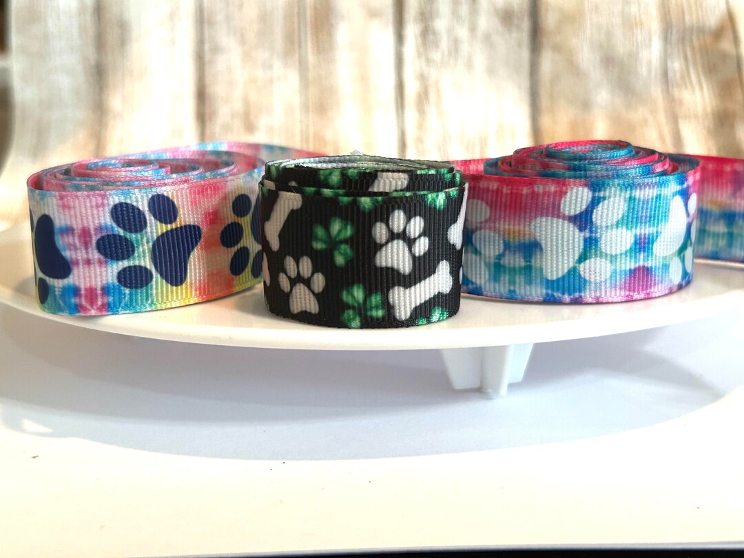 7/8" Paw Print Grosgrain Ribbon,paw Print Ribbon,ribbon,ribbon by the ...