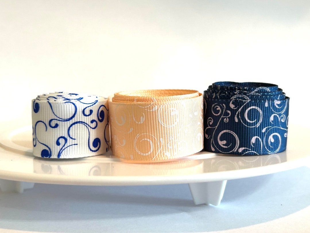 7/8" Blue Scroll Grosgrain Ribbon,scroll Ribbon,ribbon,grosgrain Ribbon ...