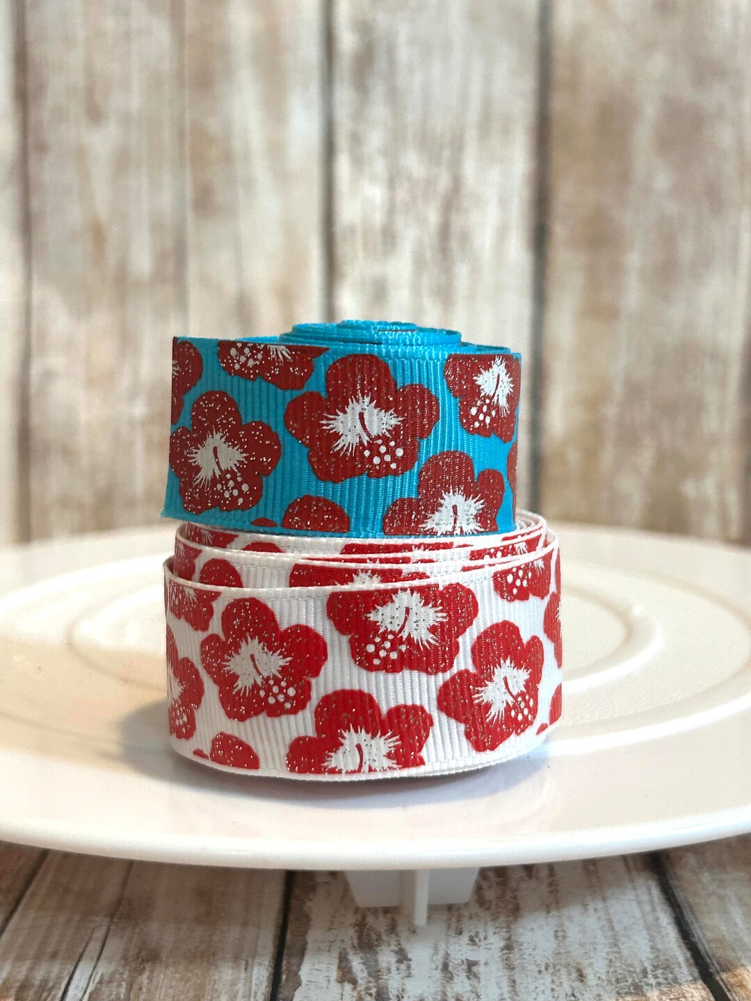 7/8" Hibiscus Glittered Ribbon,hibiscus Ribbon,ribbon,grosgrain Ribbon ...