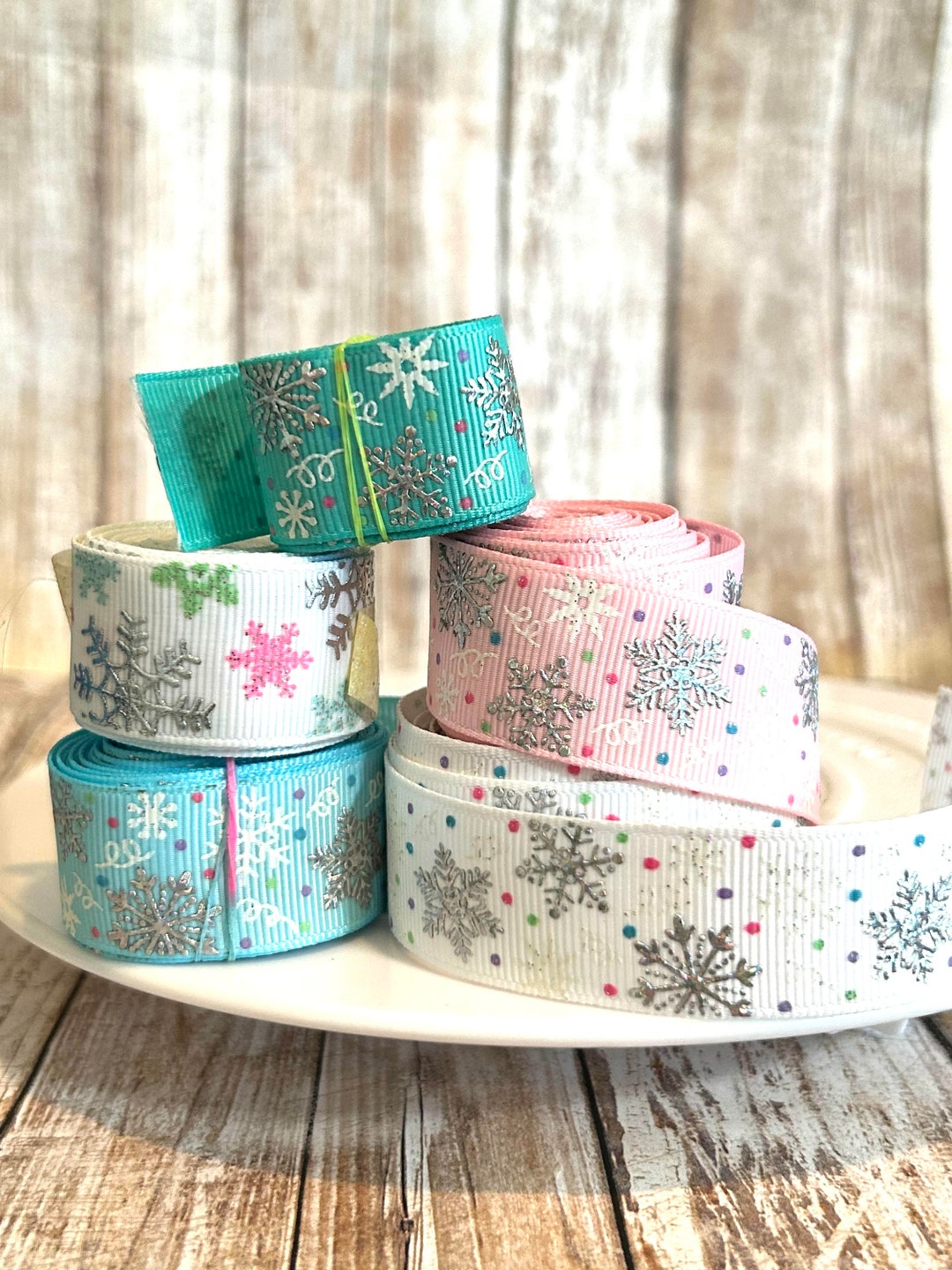 7/8" Snowflake Foiled Grosgrain Ribbon,winter Ribbon,ribbon,ribbon by ...