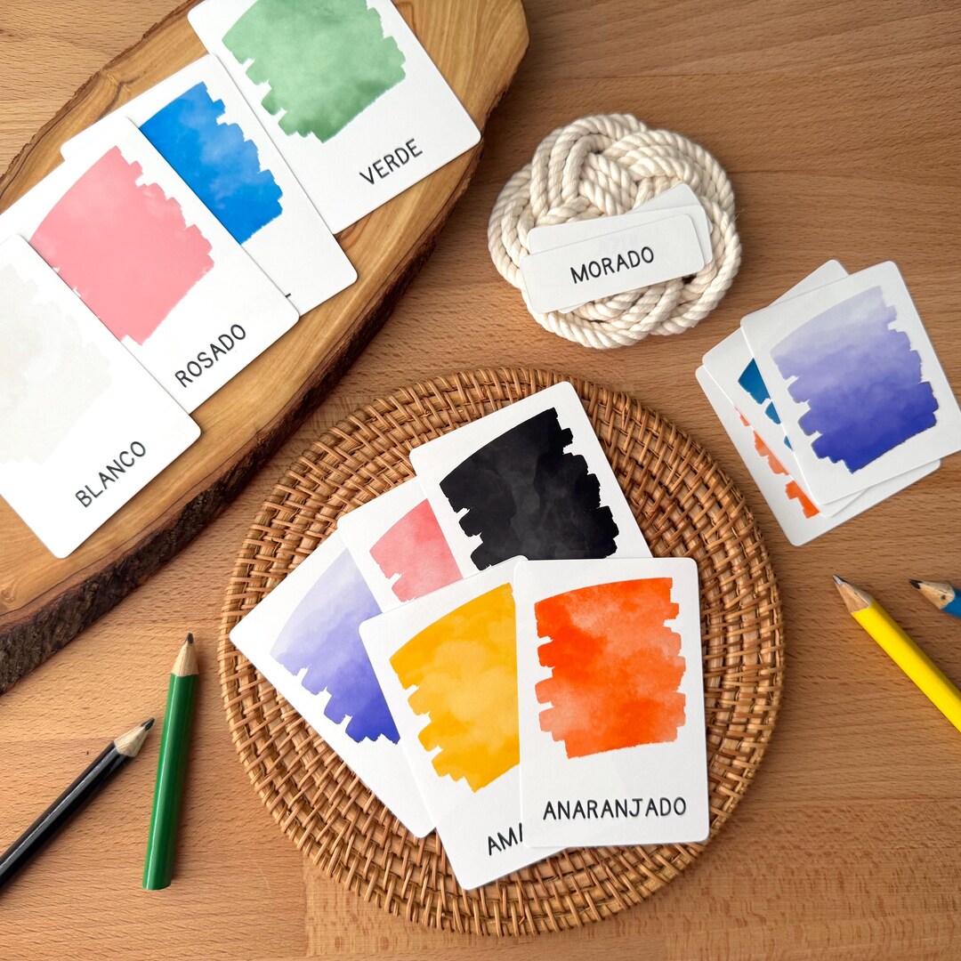 Spanish Color Flashcards, 3 Part Montessori Study Cards, Preschool ...