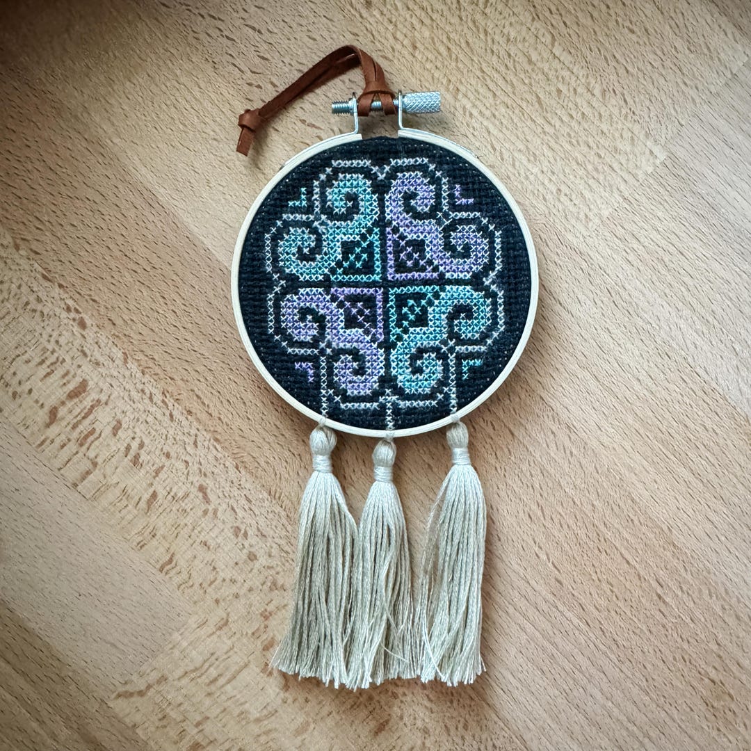 Purple Hmong Paj Ntaub Cross Stitch Embroidery Hoop With Tassels and ...