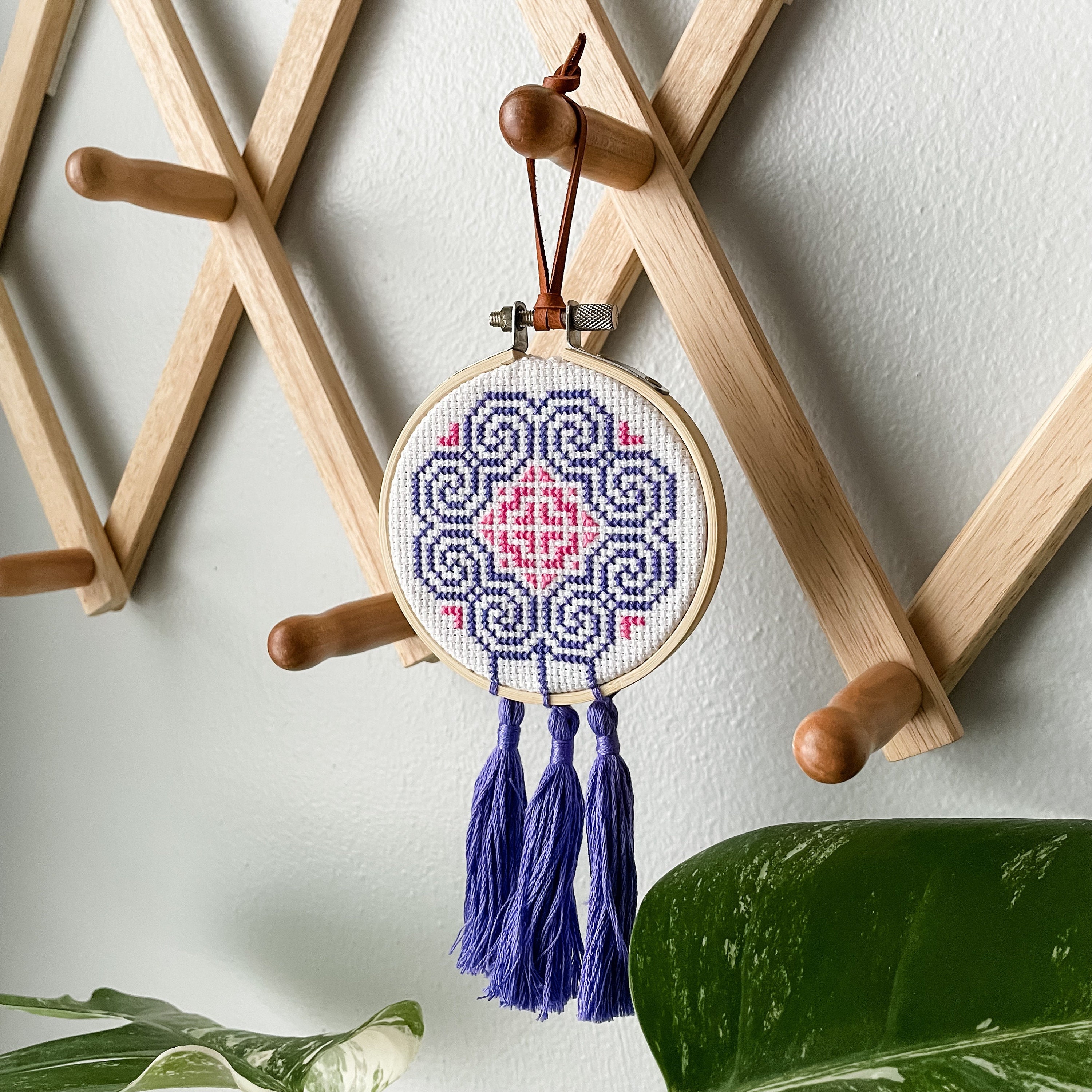 Purple Pink Hmong Paj Ntaub Cross Stitch Embroidery Hoop With Tassels ...
