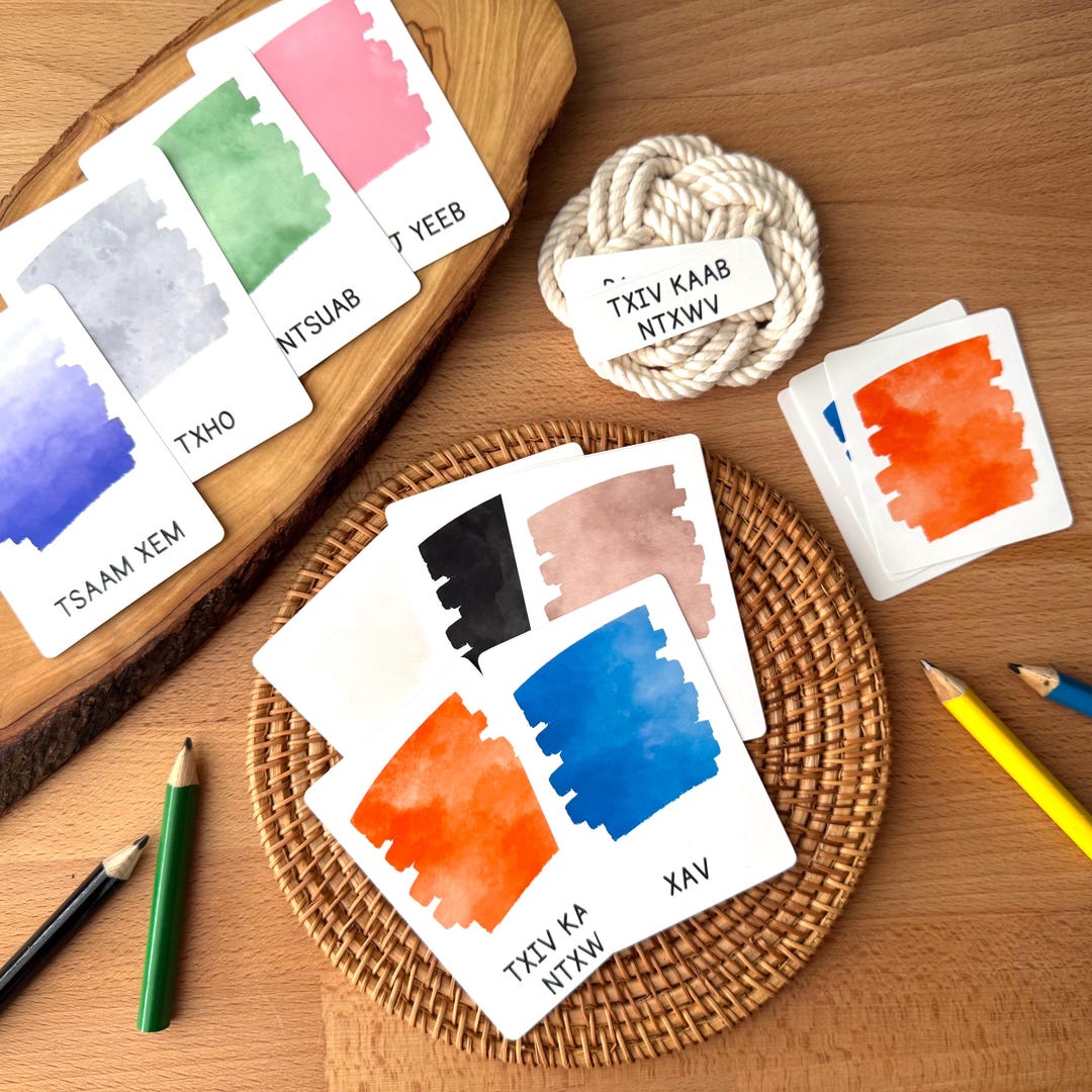 Green Hmong Color Flashcards, 3 Part Montessori Study Cards, Preschool ...