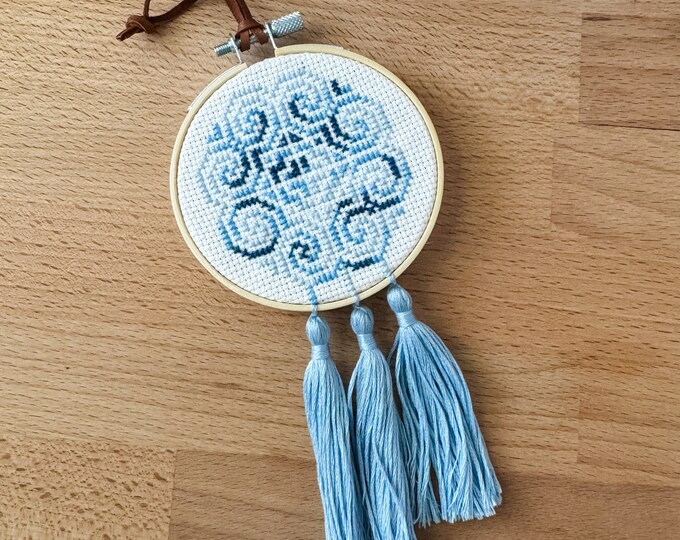 Blue Hmong Paj Ntaub Cross Stitch Embroidery Hoop With Tassels and ...