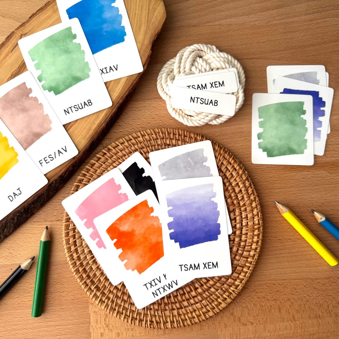 White Hmong Color Flashcards, 3 Part Montessori Study Cards, Preschool ...