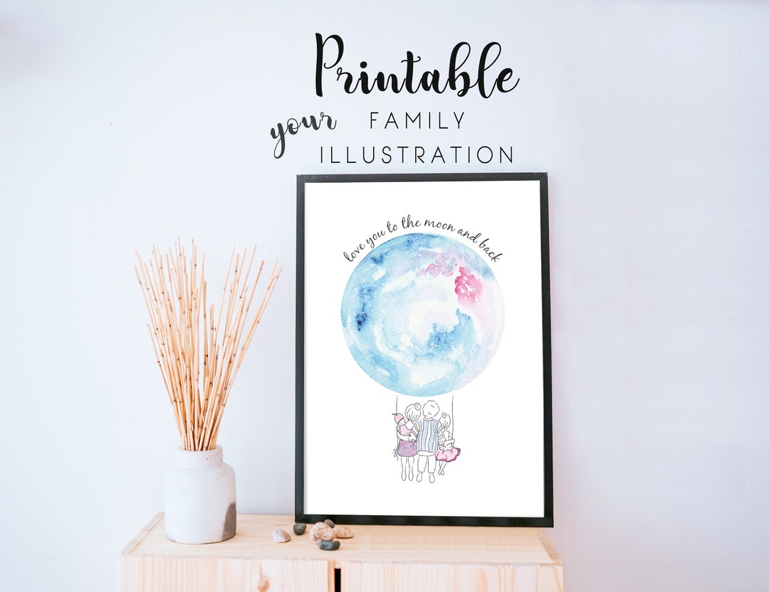 Custom Family Illustration Printable, Personalised Artwork Mother and ...